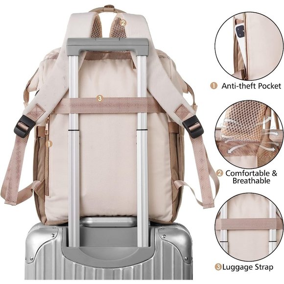 Bags | Women 17 Inch Khaki Beige Laptop Backpack With Usb Port | Poshmark
